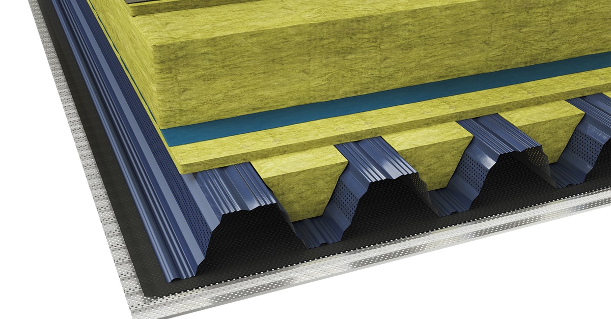 Ruukki T130M 3/15 web perforated + acoustic infill + Ruukki T20 3/30 ...