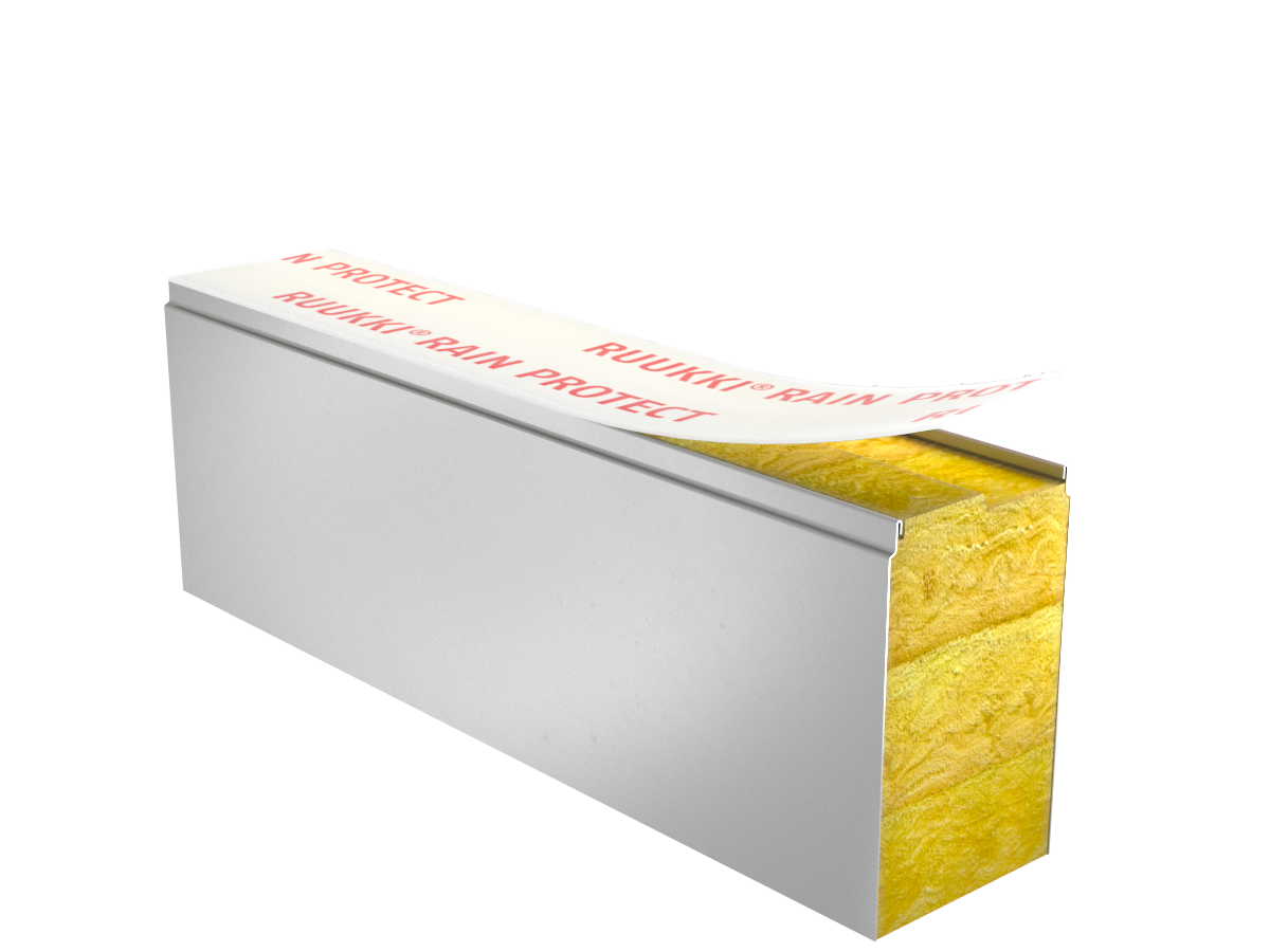 Ruukki adds protective film to panels to keep rain out at building site